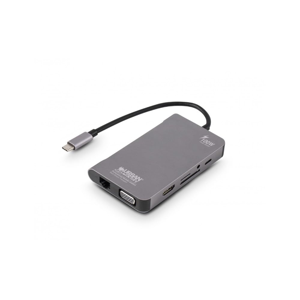 USB C Hub by Urban Factory Hubee Plus 100watt, Docking Station, Dual Monitor HDMI for Notebook/Laptop/Windows/MAC/iOS, Multiport Adapter, 4K HDMI, VGA, RJ45, USB3.0, 100W PD