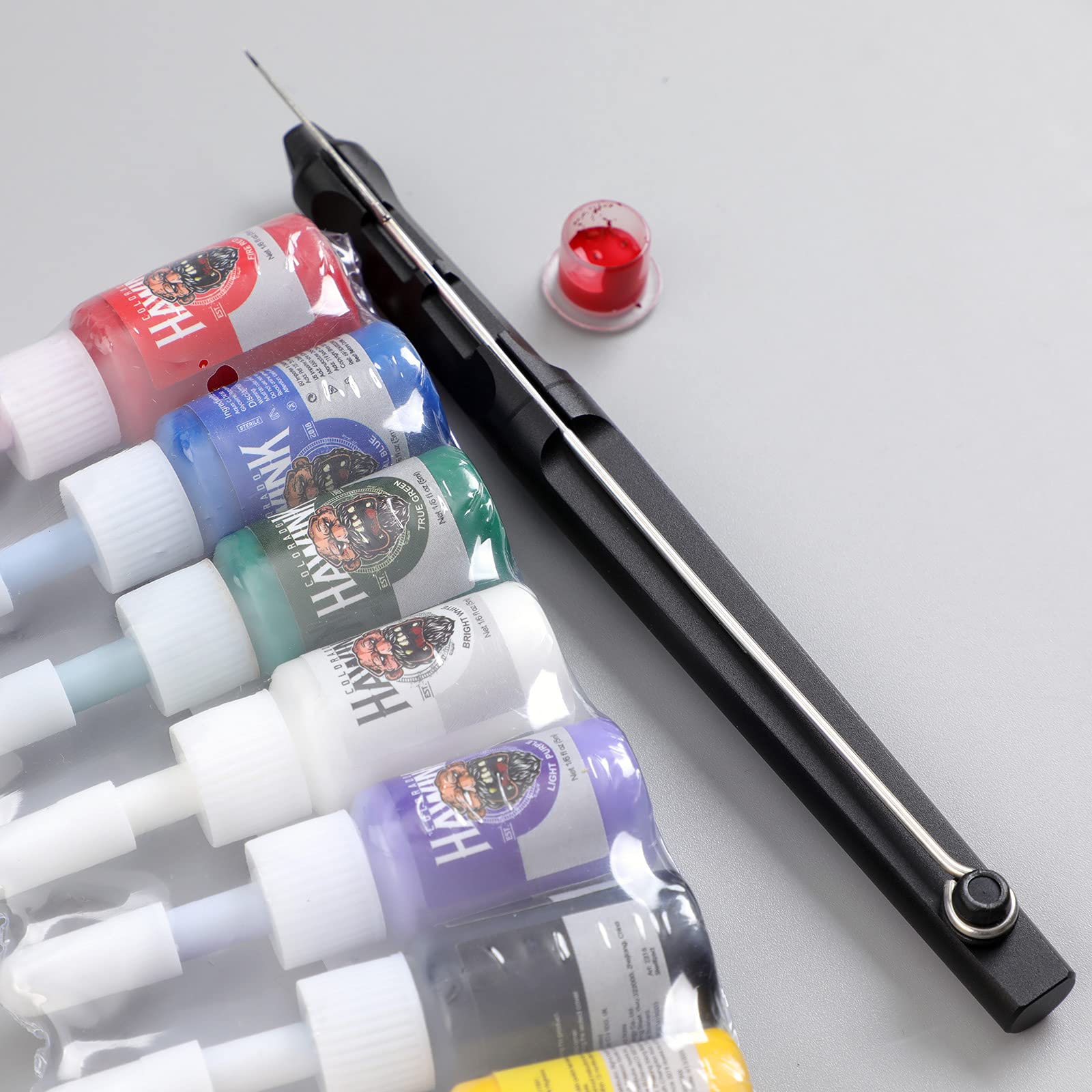 HAWINK Hand Tattoo Poke Stick Kit DIY Tattoo Tool Kit with 7 Ink 20 PCS Needles Aluminum Alloy Pen GK-HW801TN01-1