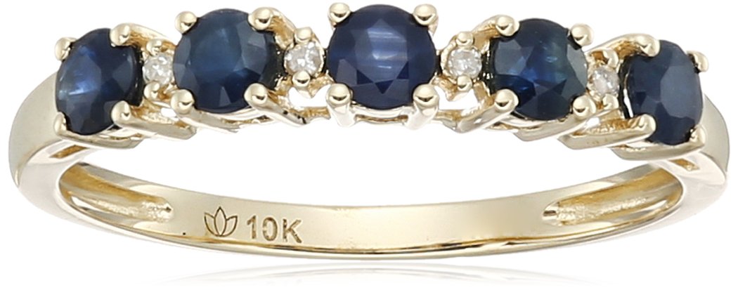 10k Yellow Gold Tanzanite and Diamond Accented Stackable Ring, Size 7