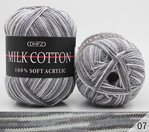 2 Balls Total 100g Milk Cotton Yarn Soft Warm Baby Yarn Space Dyed Gradually Changing Color Knitting Yarn Sweater Scarf Crochet Yarn (07-Gray)