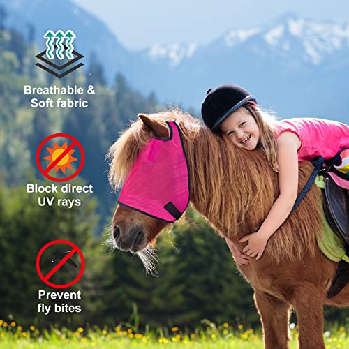 2 Pieces Horse Mask Protective Equine Mask Adjustable Comfort Horse Masks, L, Orange, Pink