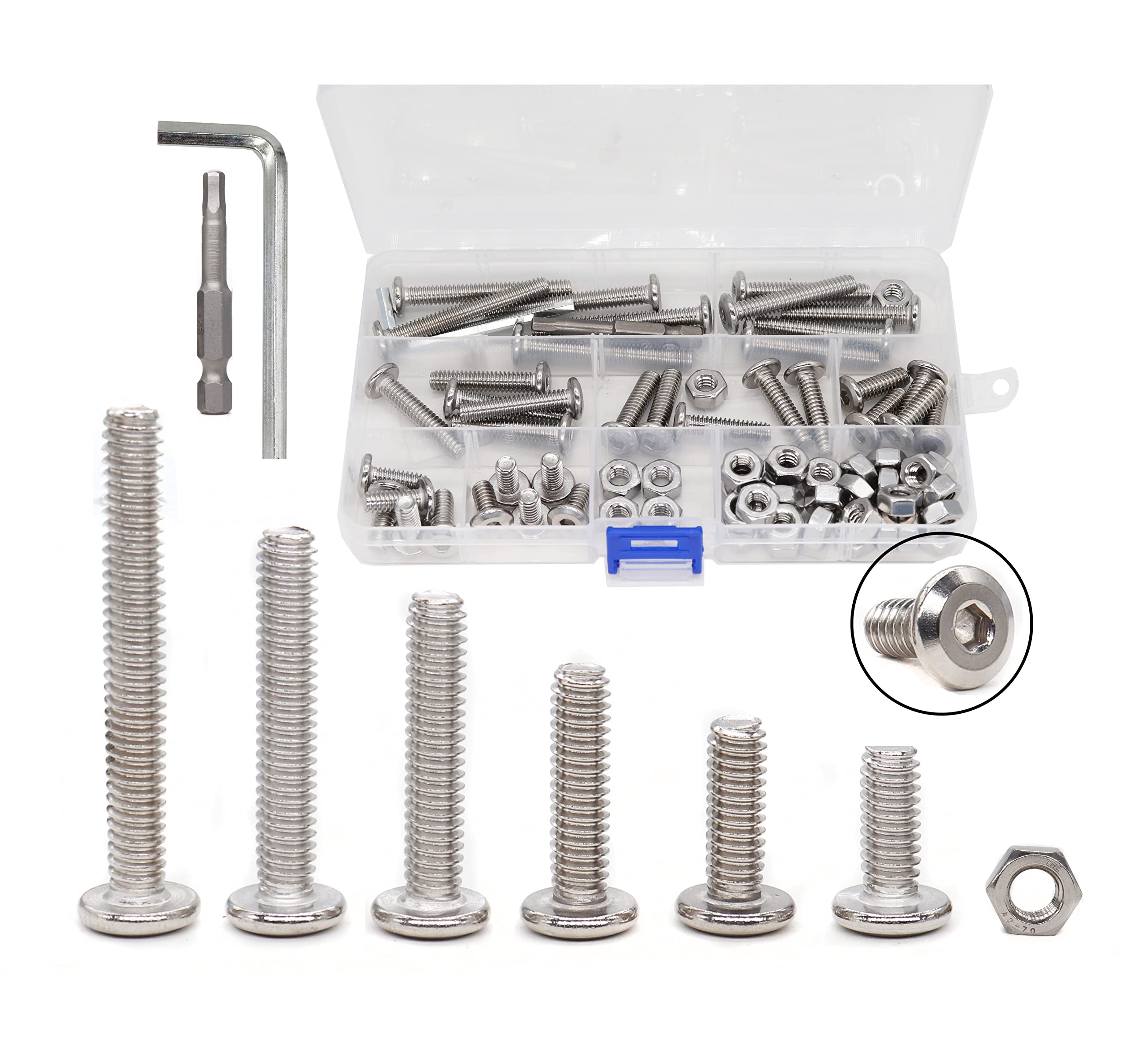 cSeao 70pcs 1/4"-20 Furniture Joint Connecting Bolts 1/4"-20 Hex Nuts for Chair Table,1/2", 5/8", 3/4", 1", 1-1/4", 1-1/2", 2", 304 Stainless Steel