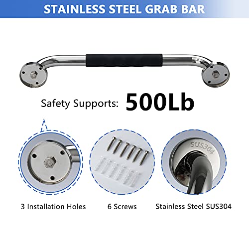 16-Inch Grab Bars,Grab Bars for Bathtubs and Showers,Shower Handles for Elderly,with Anti Slip Rubber Grip,304 Stainless Safety Bars for Howers and Walls
