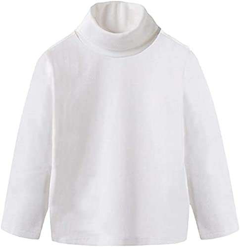 HAXICO Unisex Girls Boys Long Sleeve Crewneck T-Shirt Tee Toddler Turtleneck Cotton Basic Warm Tops Shirts 2-8 Years White