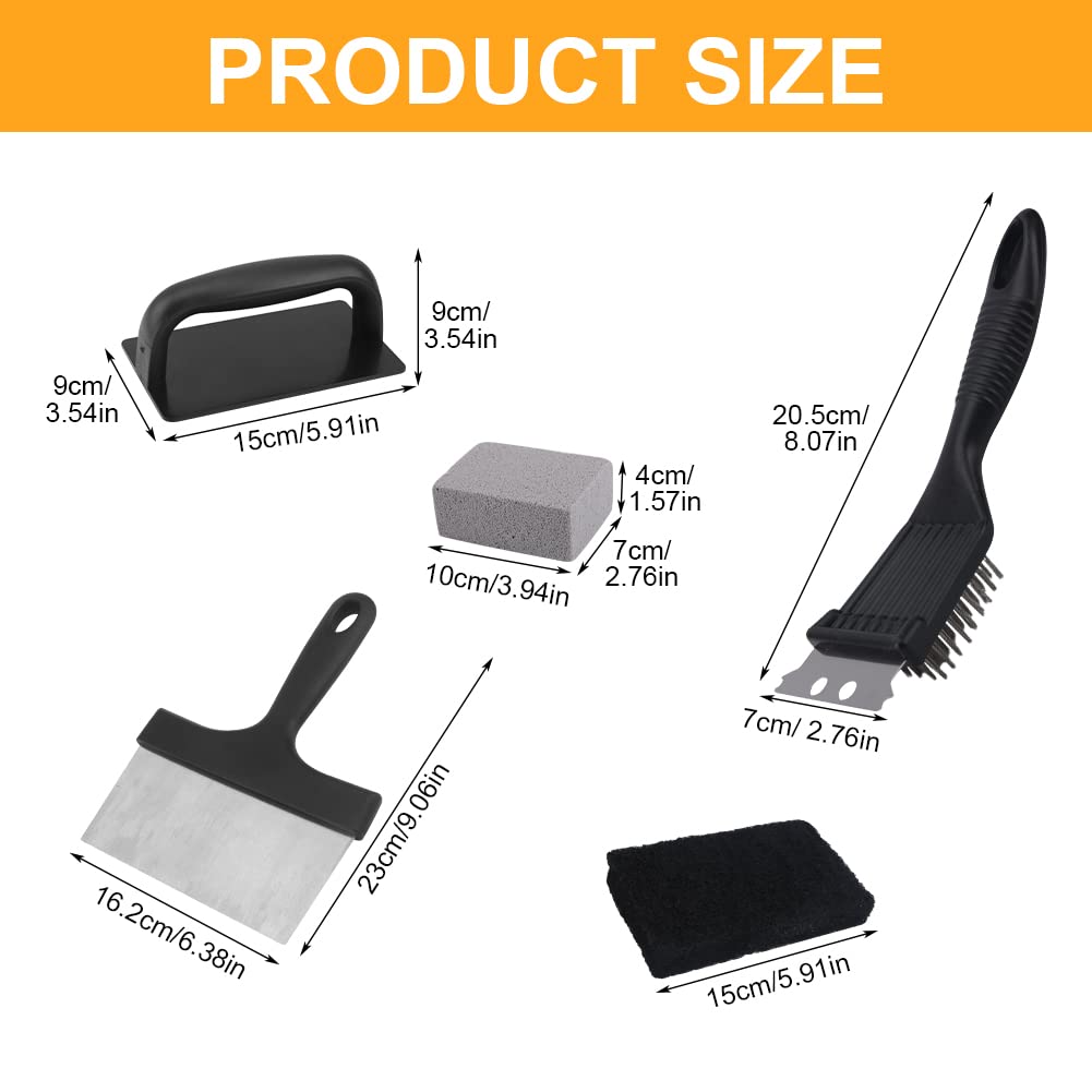 10pcs Set Griddle Cleaning Kit for Black Stone, Heavy Duty Grill Cleaner Kit with Grill Stone, Griddle Scraper, & Griddle Brush with Stainless Steel Handle(Size:10pcs)