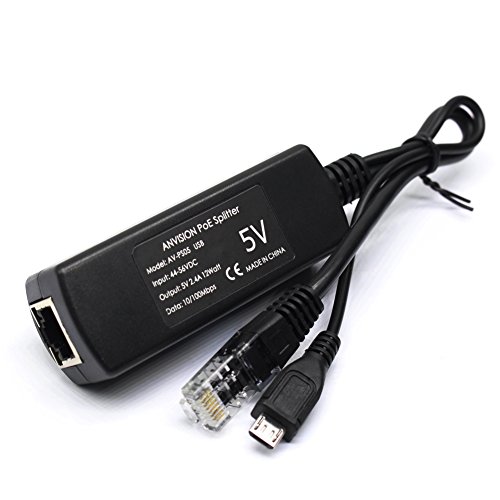 ANVISION 2-Pack Active 5V 2.4A PoE Splitter Adapter IEEE 802.3af Compliant Micro USB 48V to 5V/2.4A for Tablets, Dropcam or Raspberry Pi, IPC, IP Camera and More