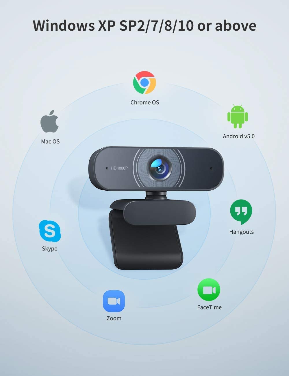 1080P Webcam, Desktop Camera with Dual Microphones, for PC/Mac Book/Laptop. Suitable for Windows, MacOS, NetWare, Linux