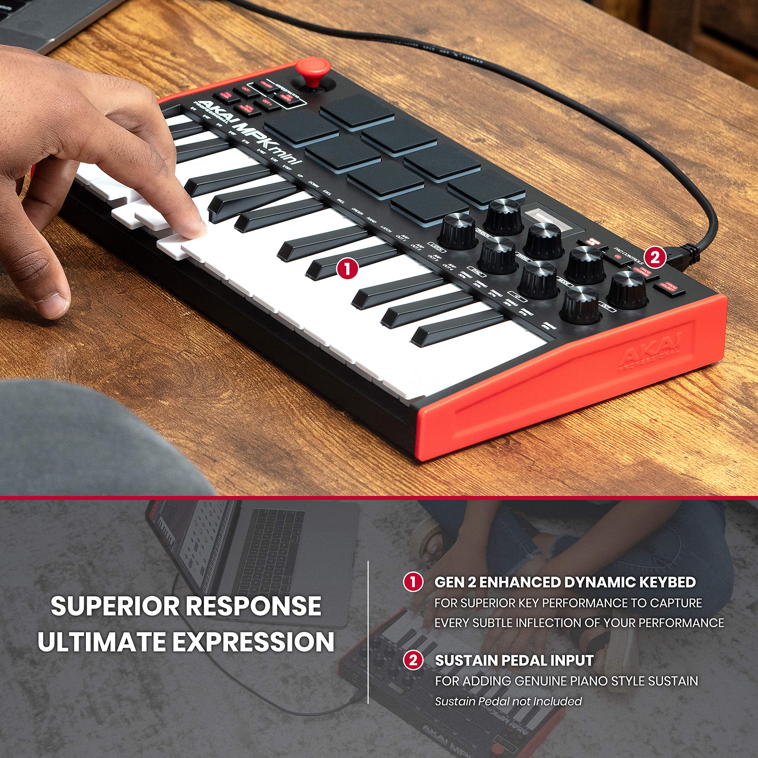 Akai MPK Mini MK3 MIDI Keyboard Controller + M-Audio SP2 Sustain Pedal, with MPC Beats and Software Suite β Beat Maker Bundle