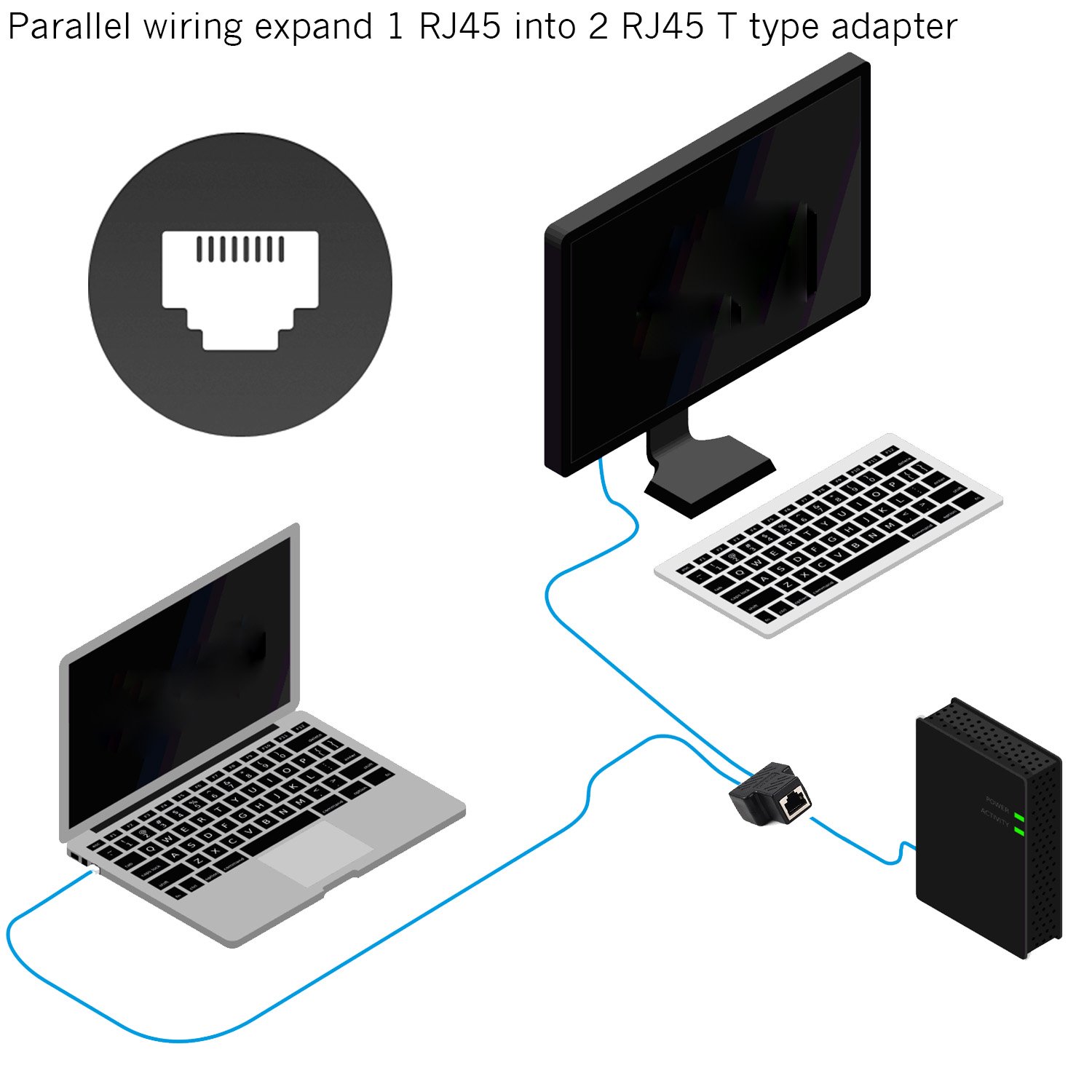 RJ45 Splitter, DISDIM RJ45 Adapter 1 to 2 Ethernet Splitter 8P8C Extender Plug LAN Connector with Shield [Anti-Signal Interference] Compatible with Cat 5/ Cat5e / Cat 6 / Cat7 Network Cable