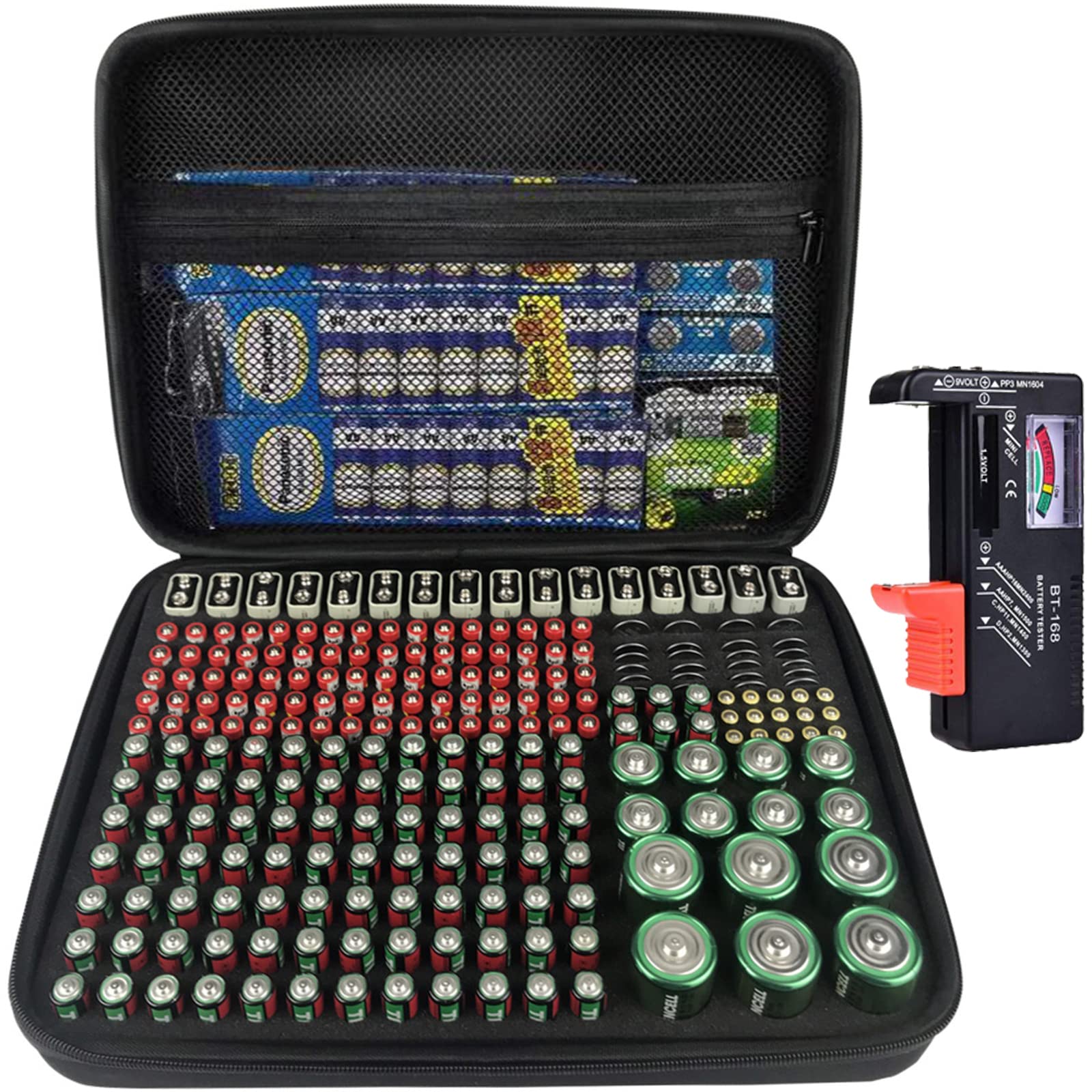 SORFHOUR 250+ Slots Large Battery Storage Organizer Holder, Batteries Organizer Case Storage Box Holder for 2A 3A 4A C D 9V 3V Lithium Button Batteries (Tester Included, NO Batteries)