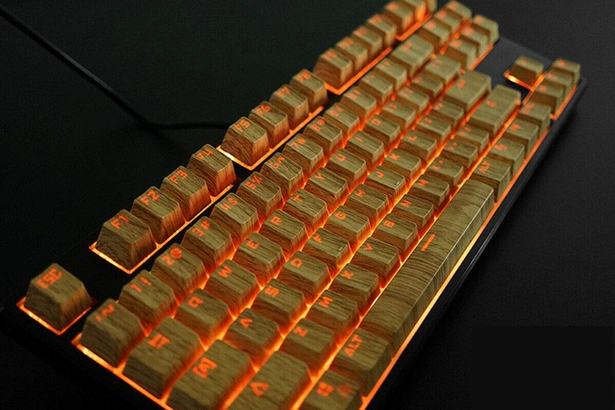 Rare 87 Keys Top Printed Doubleshot Backlit Keycap ANSI OEM Key Cap for Cherry MX Gaming Mechanical Keyboard (Yellow