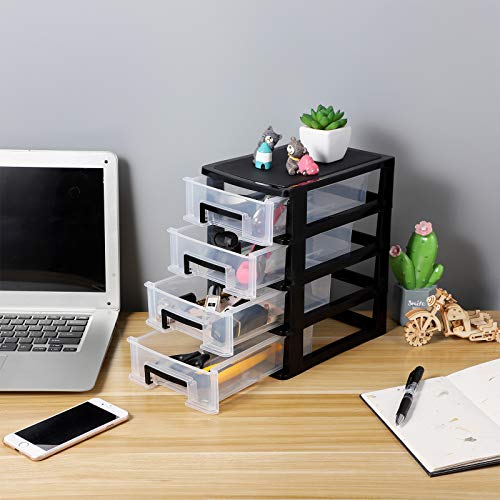 BESPORTBLE Plastic Storage Drawers - 4 Drawer Storage Organizer Closet Portable Multifunction Storage Rack Organizer (Black and Transparent)