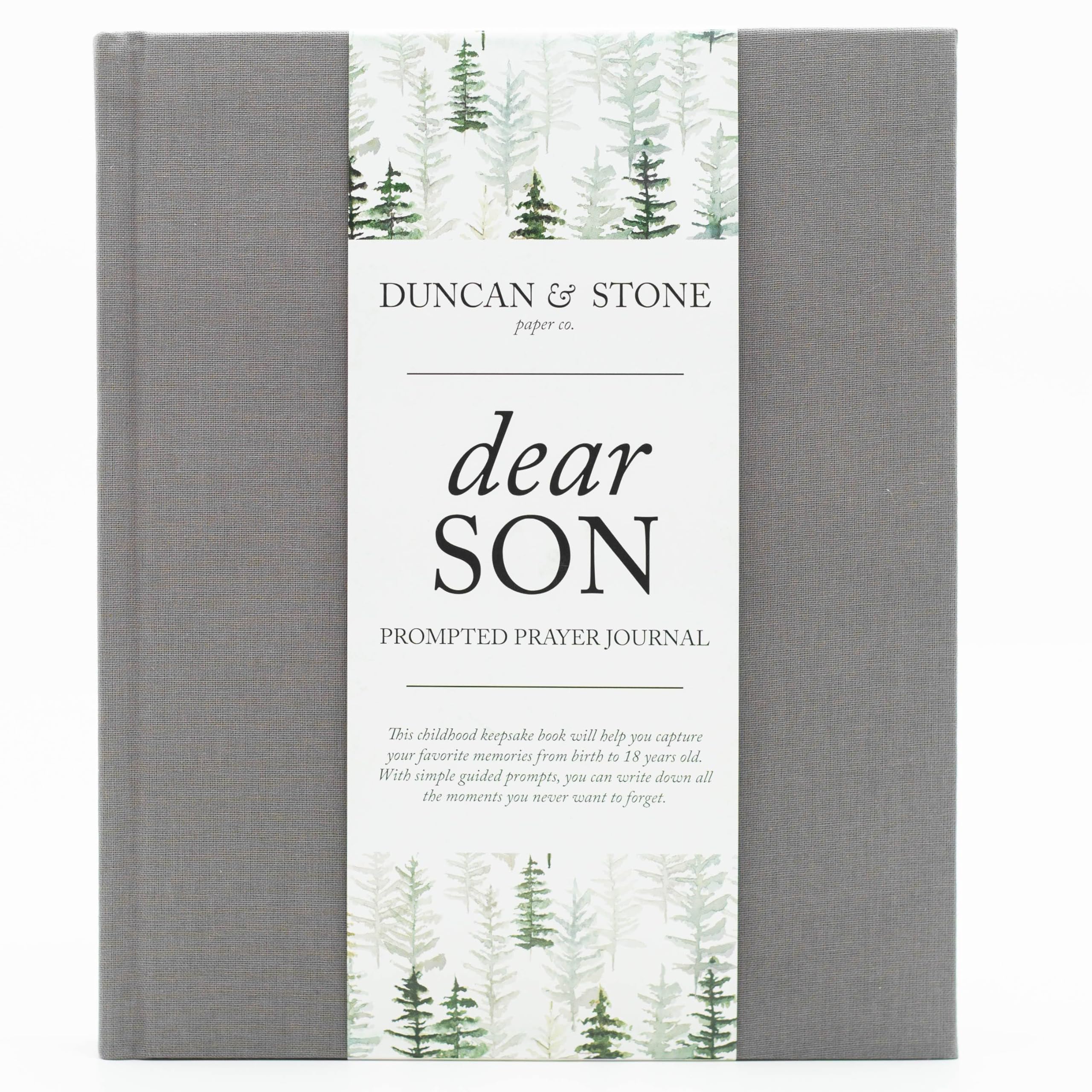 Duncan & Stone Baby Memory Book, Grey, 230 Pages, Prompted Journal for 18 Years