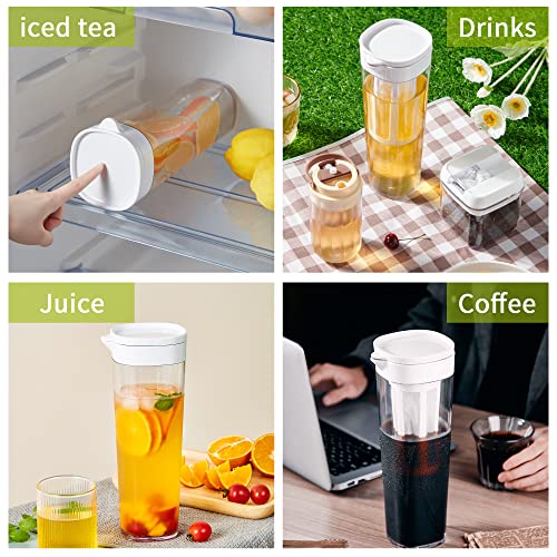 2Pcs Plastic Water Pitcher,Water Carafe BPA Free Iced Tea Pitchers,Airtight Fruit Infuser Water Pitcher for Fridge Door,Homemade Iced Coffee and Lemonade 1.1L/38Oz(white green)