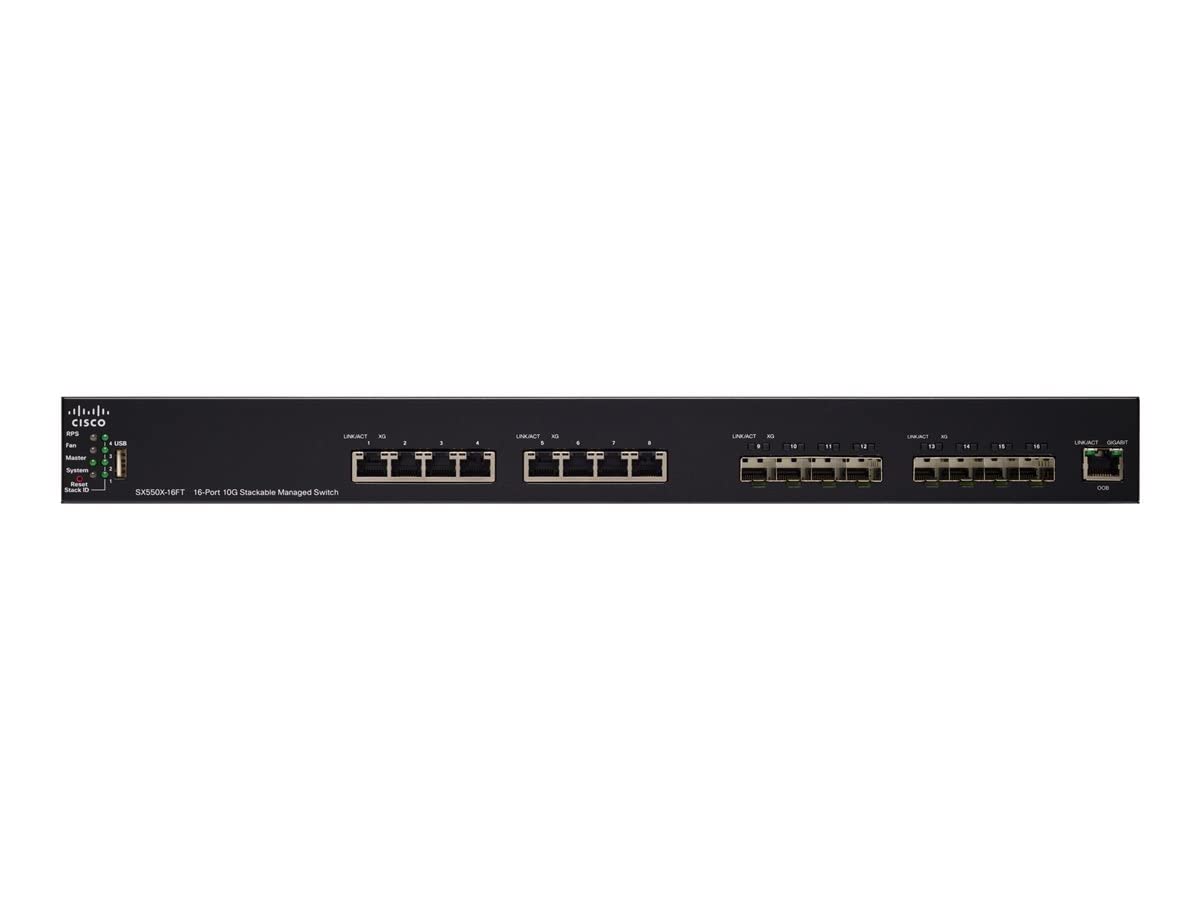 Cisco SX550X-16FT Stackable Managed Switch, 16 Ports 10 Gigabit, 8 Ports 10GBase-T plus 8 SFP+ Slots, L3 Dynamic Routing, Limited Lifetime Protection (SX550X-16FT-K9-NA)