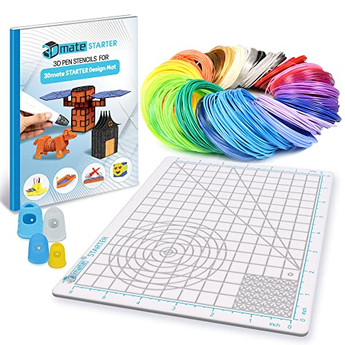 3D Pen Filament with Silicon Design Mat and Compatible Stencils Book with 12 Templates - 1.75mm PLA Plastic Refills - 360 Feet of Assorted Filament for 3D Drawing and Doodling