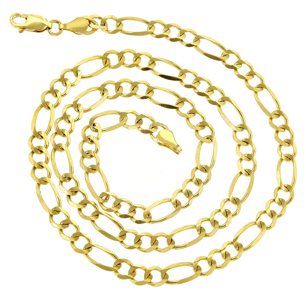10K Yellow Gold Solid Figaro Link 5mm Diamond Cut Bracelet 7" long with Lobster Clasp