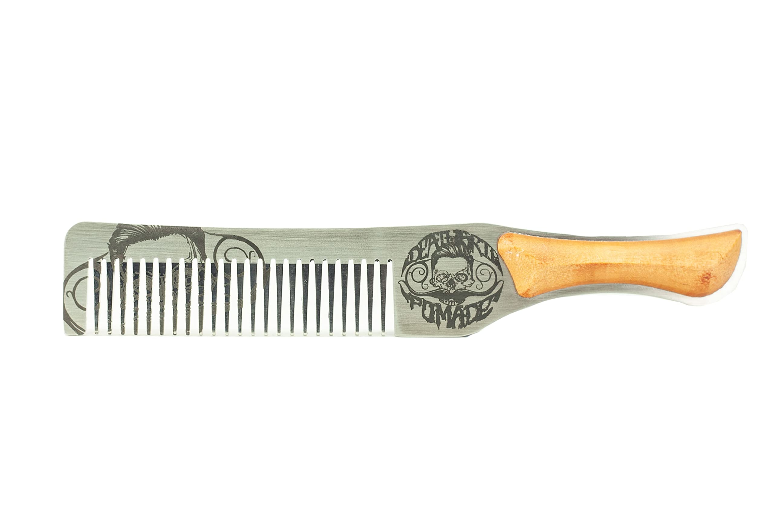 Death Grip Steel Metal Handcrafted Wood Handle Hair Comb | Perfect for Styling Pompadour | Men's Beard & Handlebar Mustache - Small Comb Not A Brush