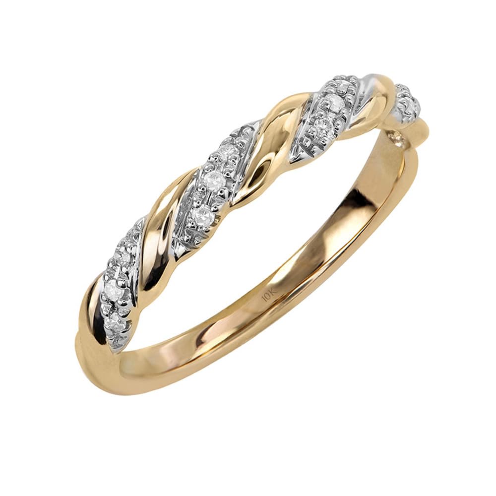 10K Yellow Gold Diamond-Accent Twist Promise Ring, Anniversary Ring or Wedding Band for Women; Promise Rings for Her, Gold Rings for Women (I-J Color, I2 Clarity), Size 9, by Brilliant Expressions