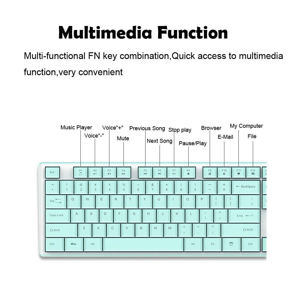 Wireless Keyboard Mouse Combo,2.4G USB Cordless Cute Lightweight Mute Chocolate Keyboard and Optical 800-1200-1600DPI Adjustable Mouse Set Office Game Home Use for Notebook Laptop Computer (Green)