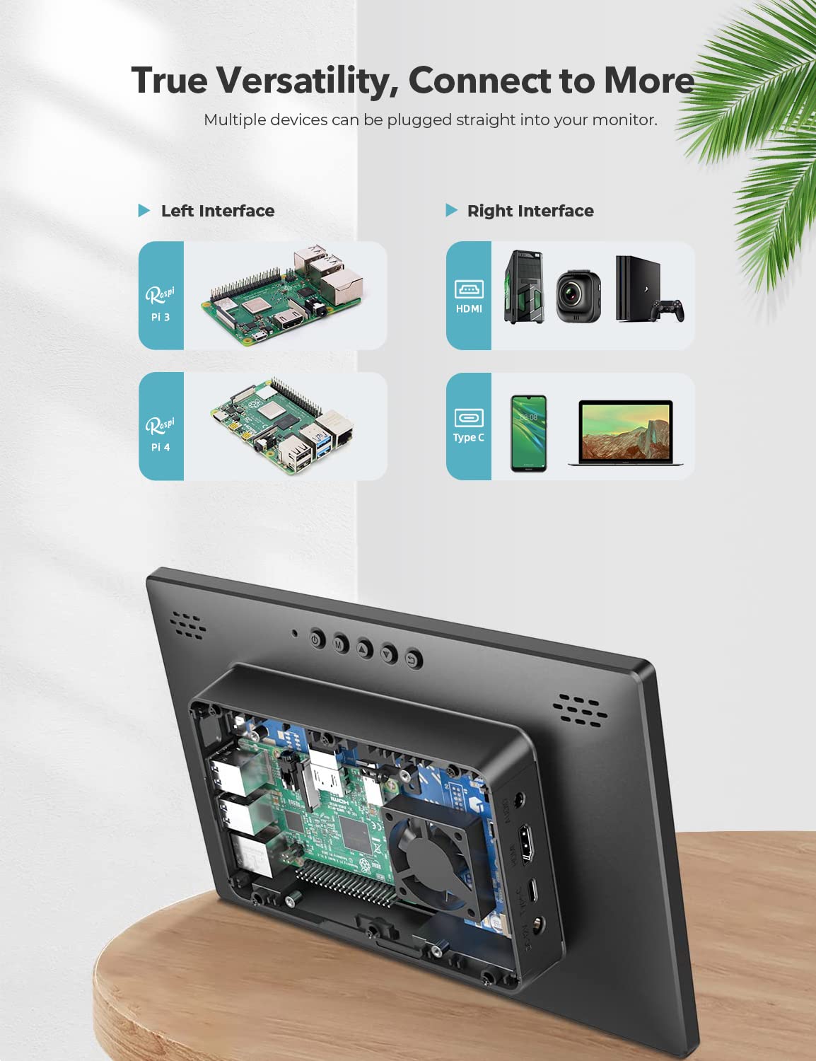 EVICIV Raspb Pi 10.1 Inch Touchscreen Display with Rear Housing - 1366x768 Support, Type-C, IPS 178° Ultra-Wide View Angle Monitor with Cooling Fan, 10 Finger Capacitive Touch