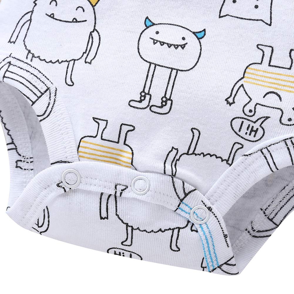 amropi Baby Boys Bodysuit Short Sleeve 5-Pack Cotton Rompers Outfits 6-9 Months, Yellow/Navy/White