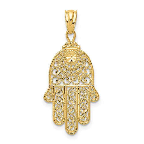14K Yellow Gold Hand of God Necklace Judaica Religious Pendant Israel Charm 29mm x 14mm Only