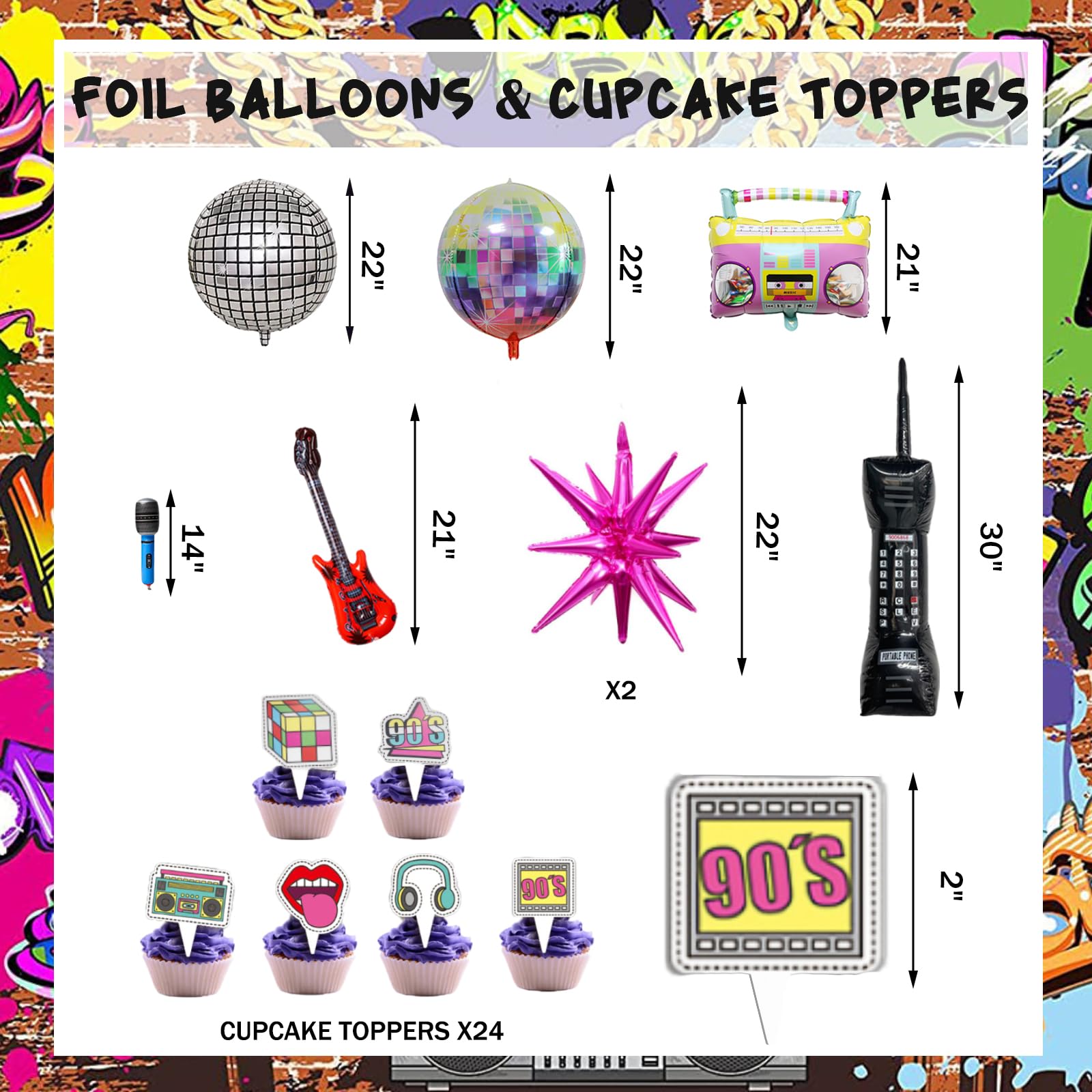 143 PCs 90s Party Decorations, Homond 90s Themed Birthday Party Decorations Backdrop Balloon Garland Arch Cutout Tablecloth Cupcake Toppers Gold Chain 4D Laser Disco Ball Explosion Star Retro