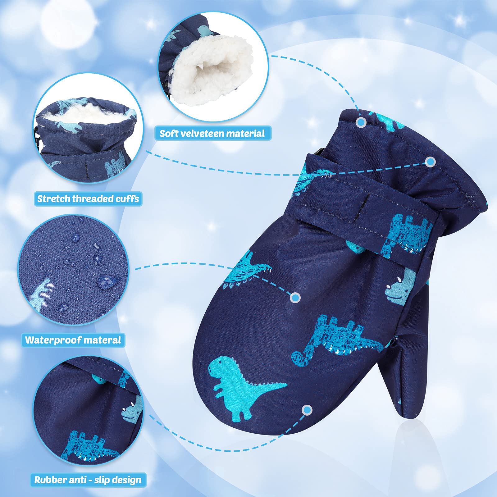 SATINIOR 3 Pairs Toddler Waterproof Gloves Mittens Lined with Fleece for Winter Skiing With 2-4 Years Old