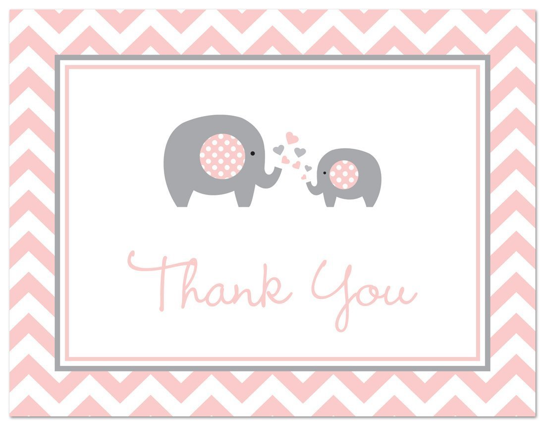 50 Cnt Pink Grey Chevron Elephant Baby Thank You Cards