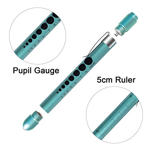 ALMOCN 2 Pack Pen Light,Nurse Medical Reusable LED Penlight White Light with Pupil Gauge and Ruler,Teal and Purple