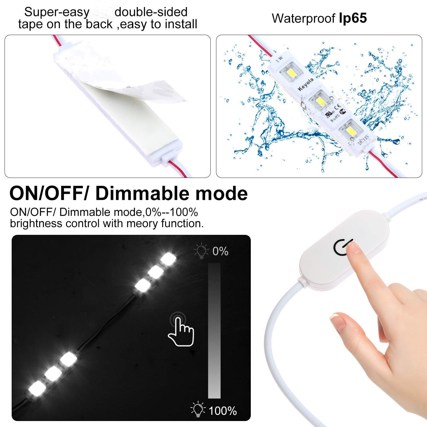 10ft 60 LED Under Cabinet Lighting Kit for Kitchen,Cupboard,Showcase,2400lm,6000K White