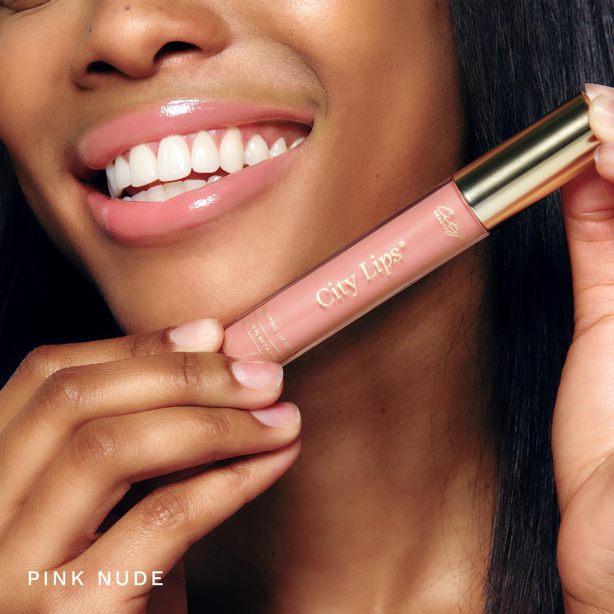 City Beauty City Lips Plumping Lip Gloss Pink Nude - High-Shine Gloss for Fuller, Younger-Looking Lips | Hydrating & Smoothing Lip Treatment Hyaluronic Acid