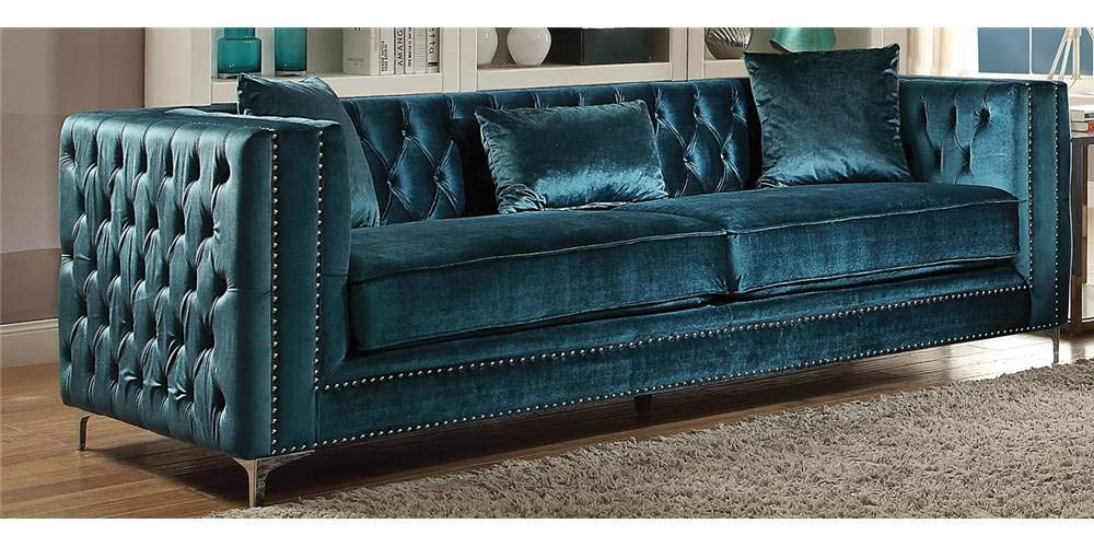 ACME Gillian Sofa w/3 Pillows - 52790 - Dark Teal Velvet
