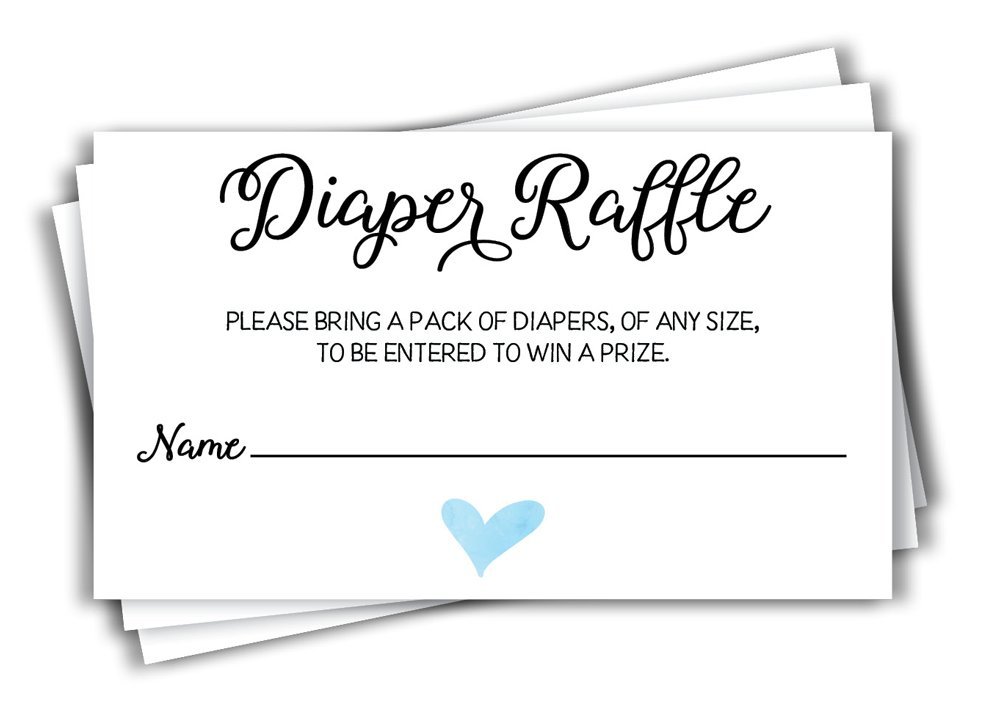 50 Diaper Raffle Ticket Lottery Insert Cards for Blue Boy Heart Baby Shower Invitations, Supplies and Games for Baby Gender Reveal Party, Bring a Pack of Diapers to Win Favors, Gifts Prizes (50-Cards)
