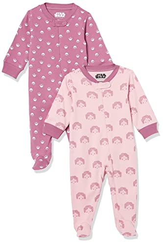 Amazon Essentials Disney | Marvel | Star Wars Unisex Babies' Cotton Footed Sleep and Play - Discontinued Colors, Pack of 2, Pink, Star Wars Tiny Rebel, Newborn