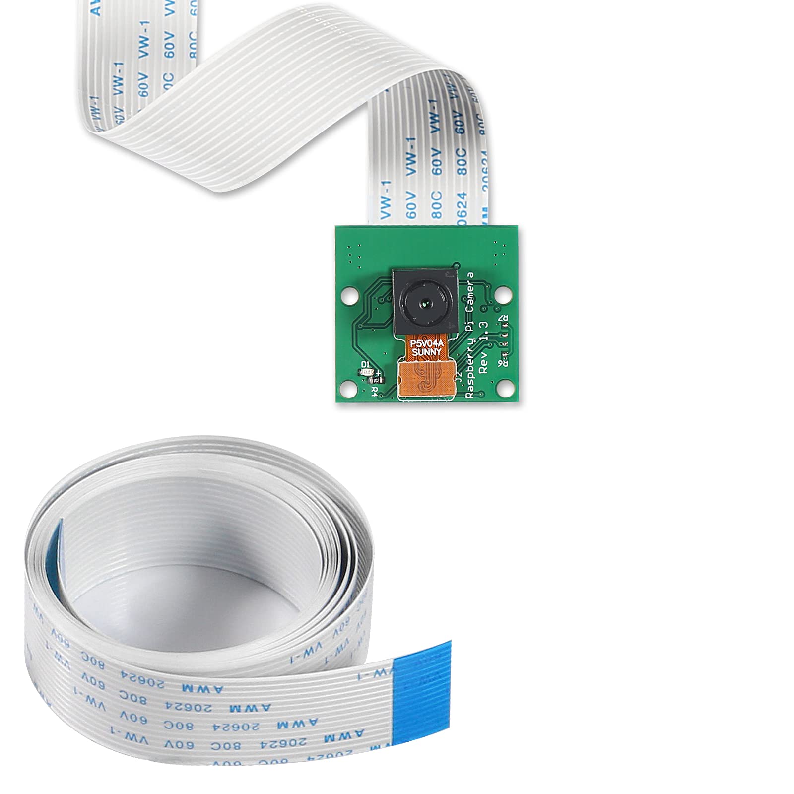ALMOCN 5 Megapixels Camera Module for Raspberry Pi 1080P HD OV5647 Sensor with 15cm and 200cm Pin Ribbon Cable for Raspberry Pi Model A/B/B+, Pi 2B and Raspberry Pi 3B 3B+, Pi 4B
