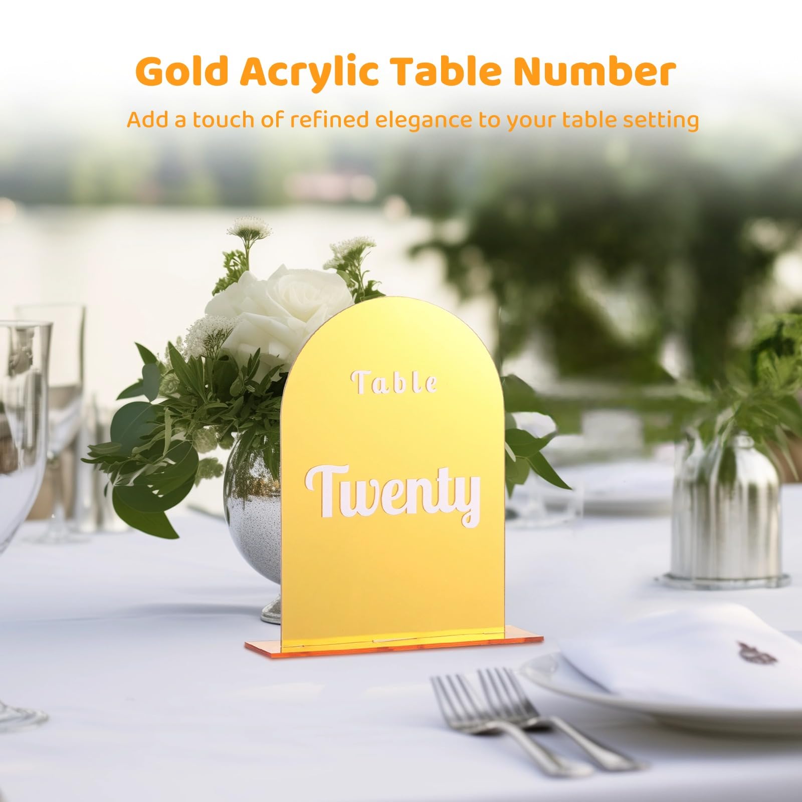 20 Pack Wedding Table Numbers with Stands 1-20, 4.7 X 5.6 Inch Gold Arched Mirrored Table Signs Number Display Stand for Wedding Reception Event Restaurant Decoration