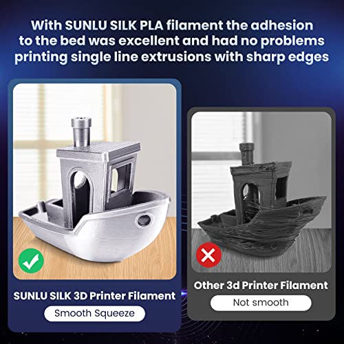 3D Printer Silk Filament, SUNLU Shiny Silk PLA Filament 1.75mm, Smooth Silky Surface, Great Easy to Print for 3D Printers, Dimensional Accuracy +/- 0.02mm, Silk Silver 1KG
