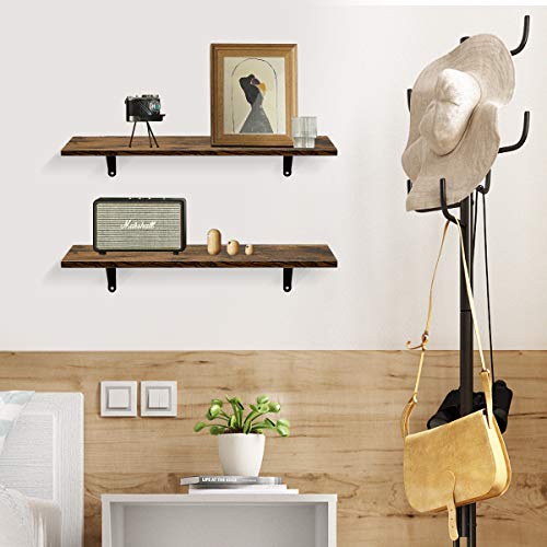 Coral Flower Utility Wall Mounted Floating Shelves, Set of 2, Display Ledge, Storage Rack for Room/Kitchen/Office,Rustic Brown