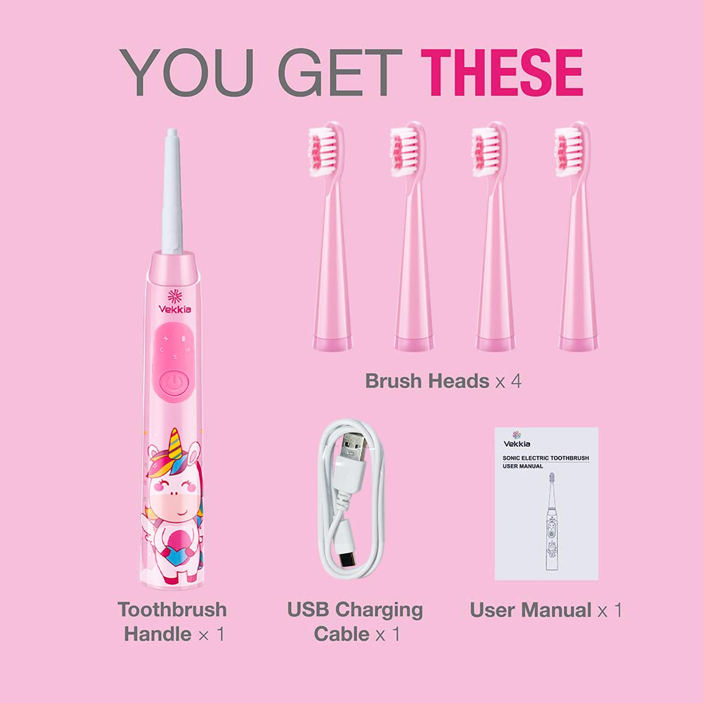 Vekkia Kids Electric Toothbrush and Adult Toothbrush Purchase Together Save 10%