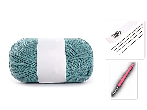 4 Combed Cotton Soft Wool Balls Acrylic Cotton Hand-Woven Cotton Yarn The Thread of a Sweater Each Ball Weighs 50 Grams 120 Meters Long and with Needle bar and Crochet (6 Balls Cyan Blue)