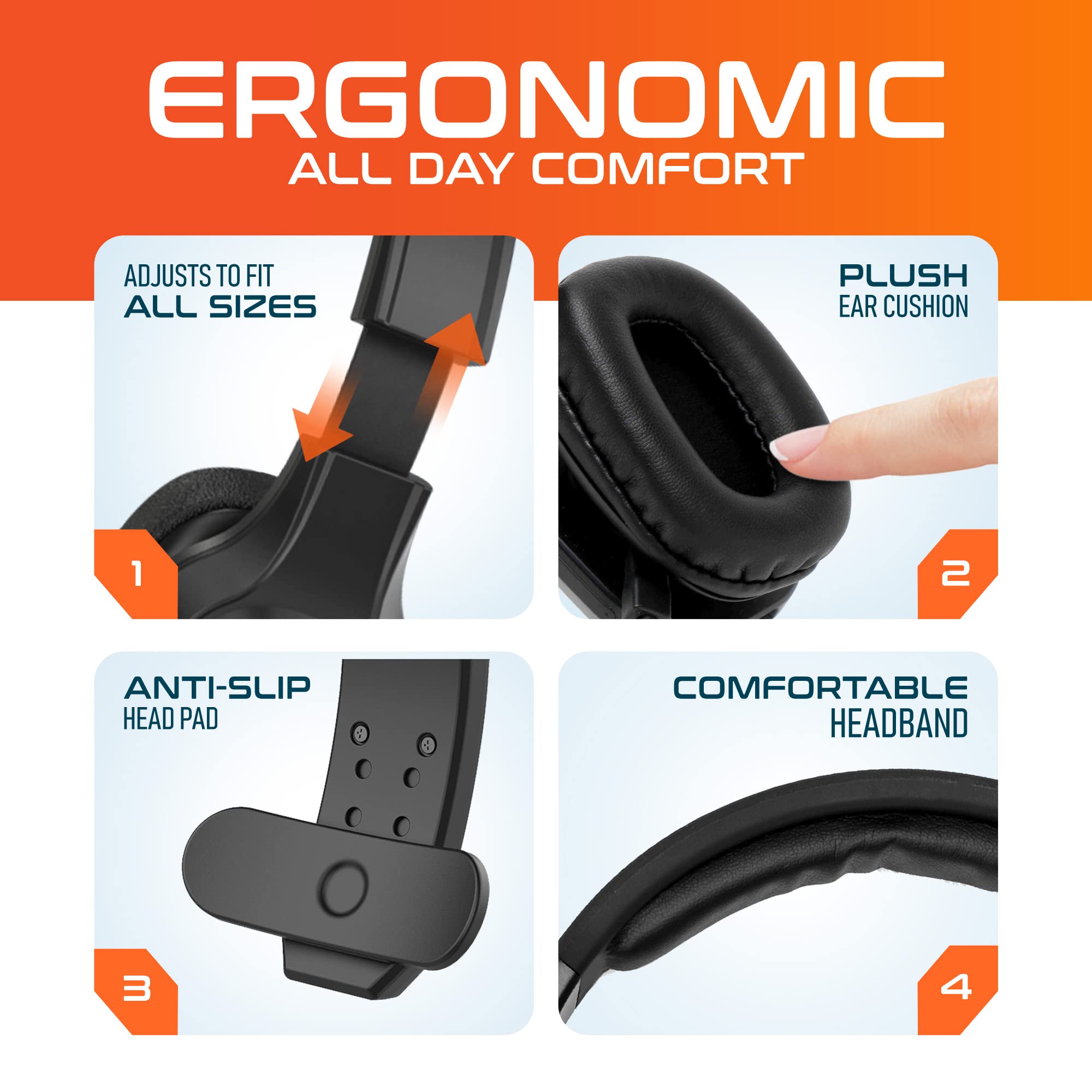 Delton Wireless Computer Headset, Trucker Bluetooth Headset with Noise Canceling Microphone, 35Hrs Talk time, Wireless Headset for Computer, Cell Phone, Drivers, Office, Call Center Work - Black