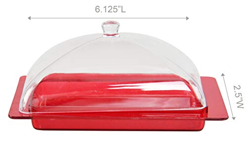 HOME-X Butter Keeper, Large Butter Dish with Lid, Versatile Food Container, Butter Dish with Handled Lid, 6 1/8" x 2 ½" W x 3 ¾" H, Red