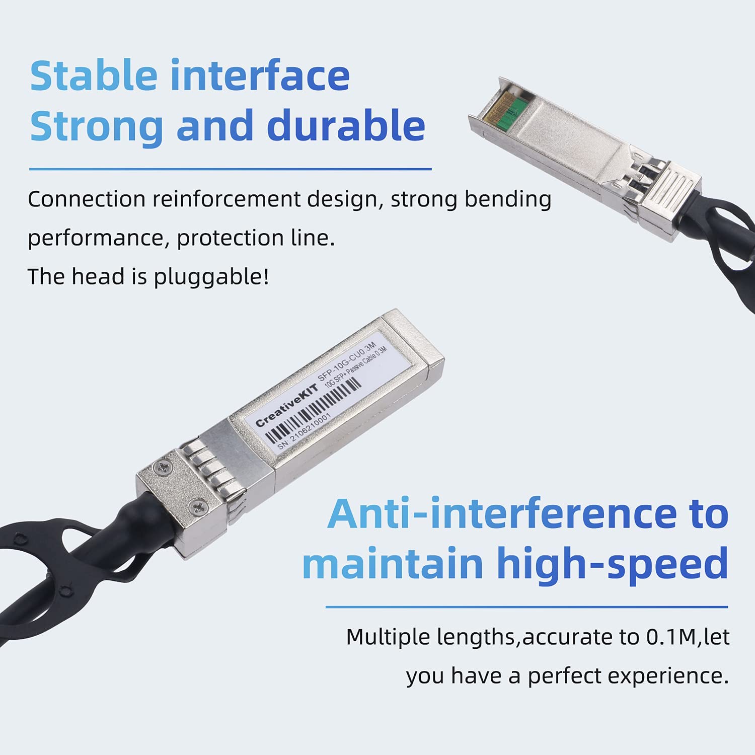 CreativeKIT Sfp Cable 0.3m,10G SFP+ DAC Twinax Cable Passive Compatible with Cisco SFP-H10GB-CU0.3M, uc-dac-sfp+ Ubiquiti (SFP-H10GB-CU0.3M)