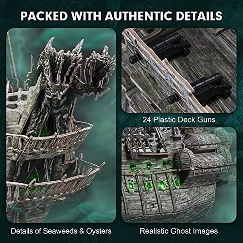 3D Puzzles for Adults Green LED Flying Dutchman 360 Pieces Haunted Pirate Ship Arts & Crafts for Adults Gifts for Men Women Model Kits, Lighting Ghost Ship Decor Brain Teaser Puzzles for Adults