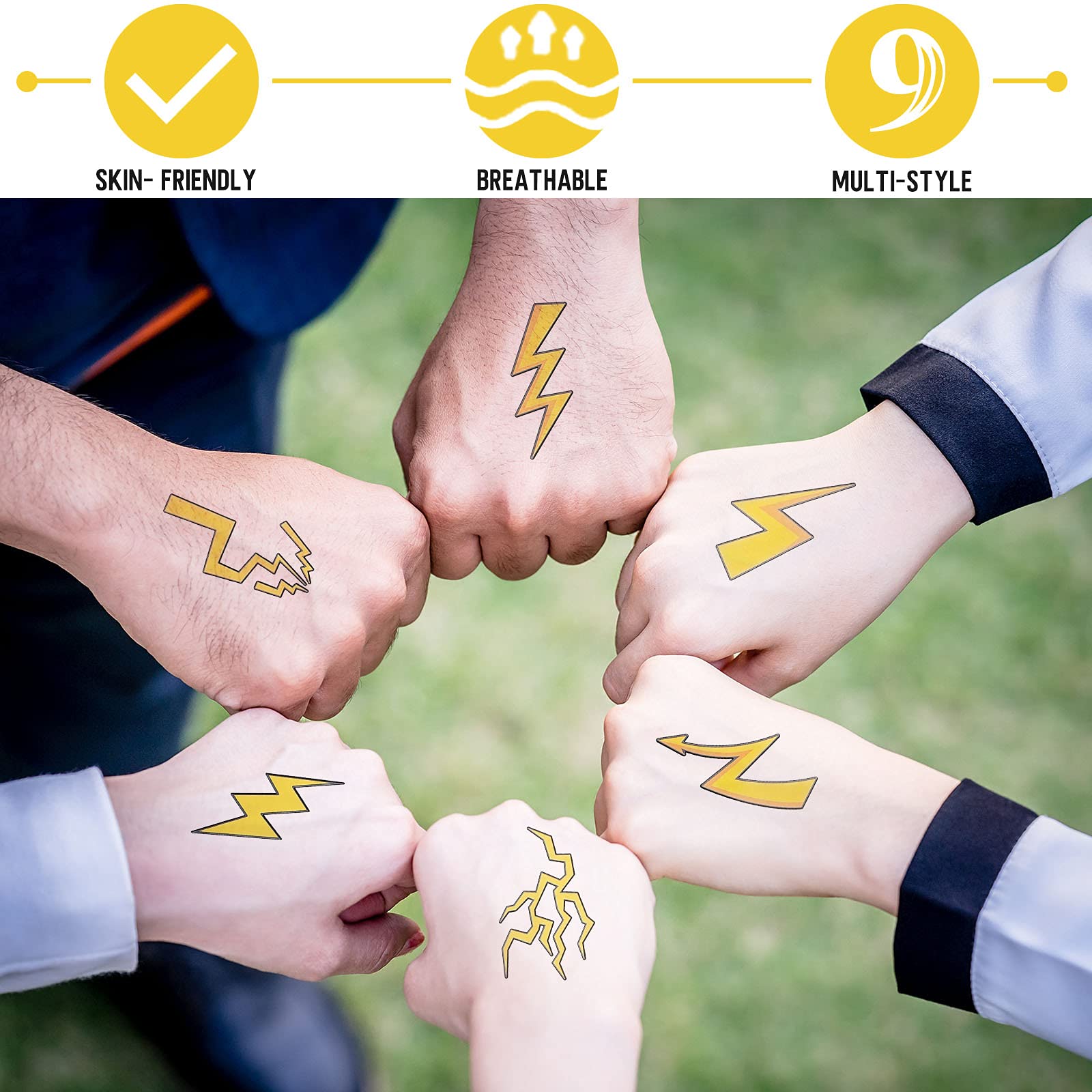 144 Pieces Lighting Bolt Tattoos Lightning Bolt Stickers Lightning Bolt Hand Temporary Tattoos Accessories Apparel Accessories for Birthday Party Favor Decorations,9 Styles