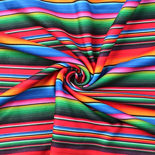 David Angie Colorful Ethnic Stripe Printed Double Brushed Polyester Fabric Soft Smooth 4 Way Stretch Knit Fabric by The Yard for Dress Sewing (Colorful)