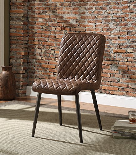 ACME Millertton Side Chair (Set-2) - 70423 - Vintage Chocolate Top Grain Leather & Antique Black