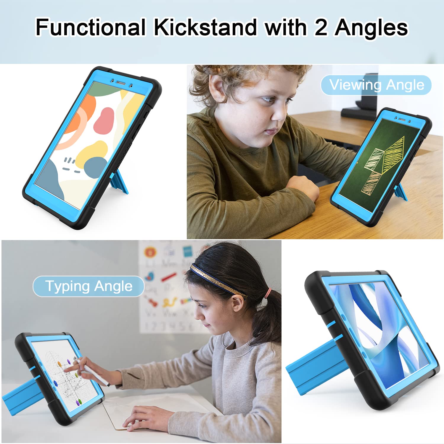 Cantis Case for Samsung Galaxy Tab A T290/T295 (2019 Version), Slim Heavy Duty Shockproof Rugged Protective Case with Kickstand for 8.0 inch Galaxy Tab A Cover for Kids (Black+Blue)